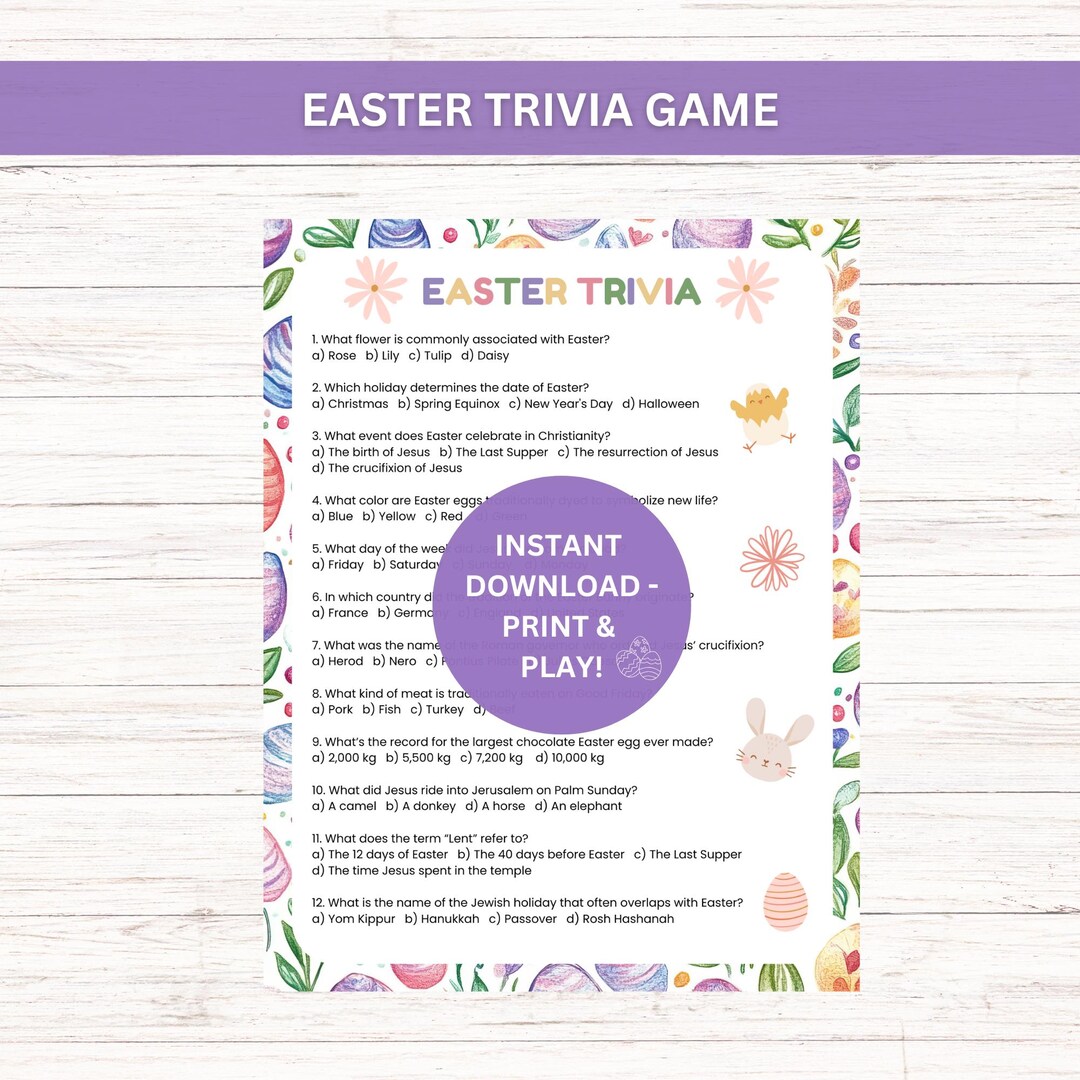 Easter Trivia Game, Printable Religious Easter Activity, Easter Trivia ...