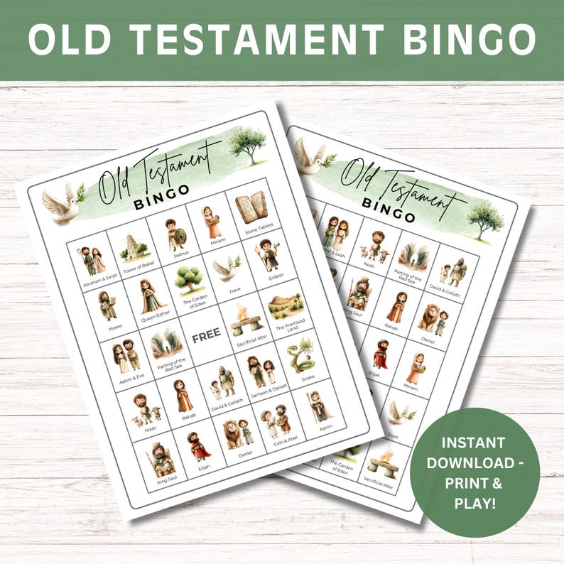 Old Testament Bingo, Bible Stories Bingo Cards, Printable Church Bingo ...