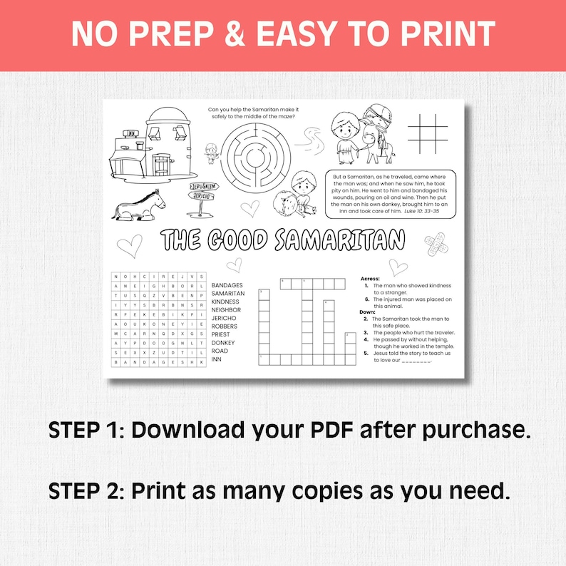 The Good Samaritan Activity Sheet Printable Bible Story Coloring Page ...