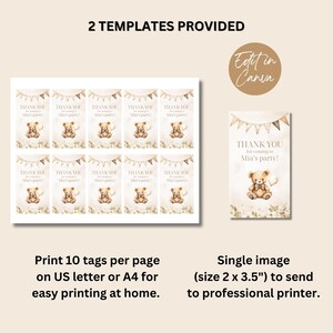 Beary First Birthday Thank You Tags, Editable Teddy Bear Birthday Favor ...