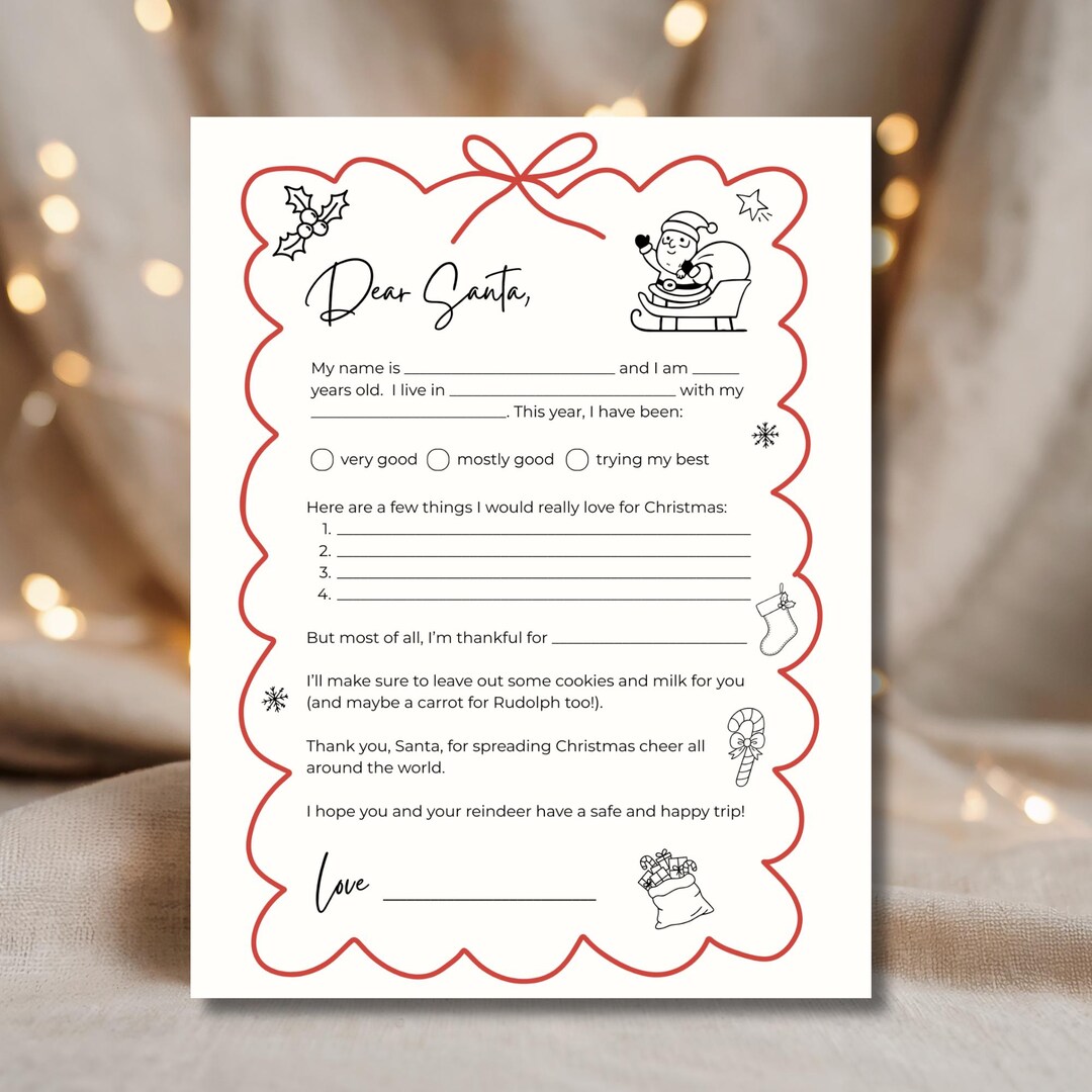 Letter to Santa Template, Kids Christmas Wish List, Printable Dear ...