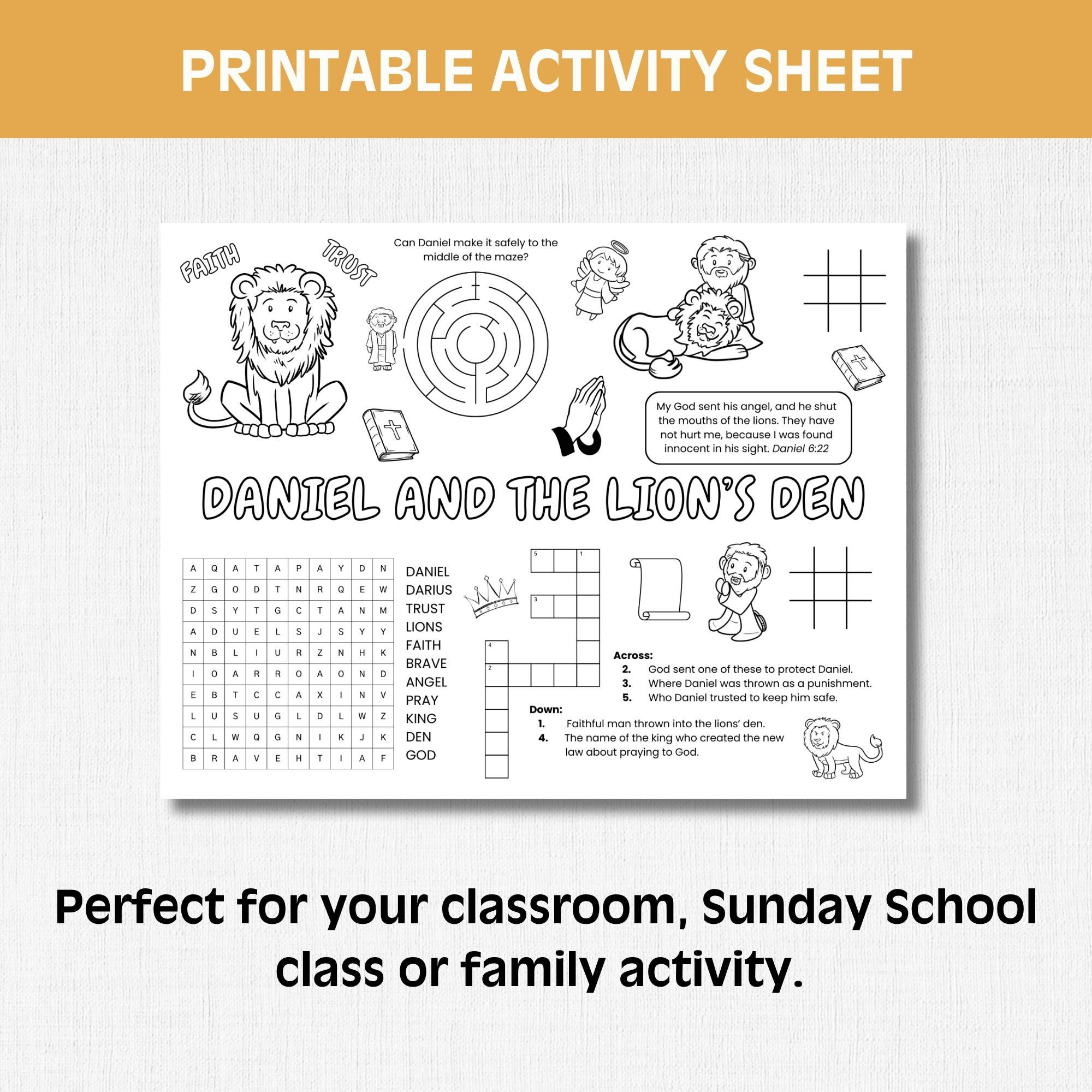 Daniel and the Lions Den Kids Activity Sheet, Printable Bible Story ...