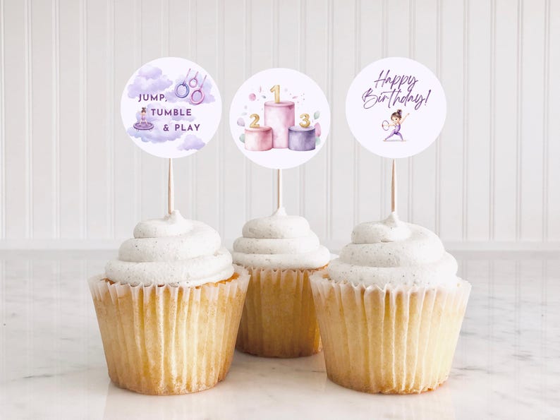 Printable Gymnastics Cupcake Toppers, Instant Download Gymnast Party ...