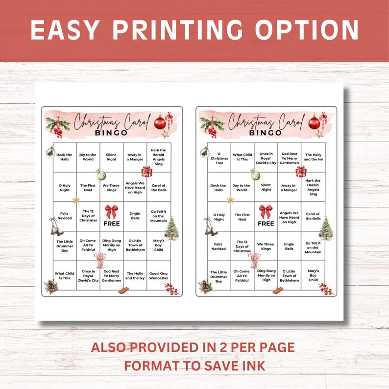 Christmas Carol Bingo, Printable Christmas Bingo Cards, Christmas Music ...