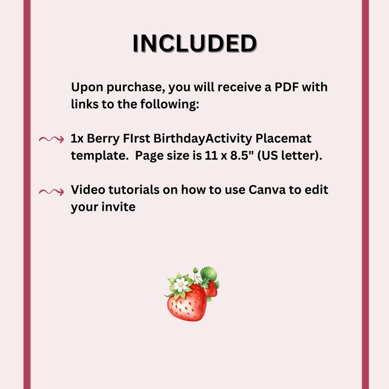 Strawberry Birthday Party Activity Sheet, Berry First Birthday Placemat ...