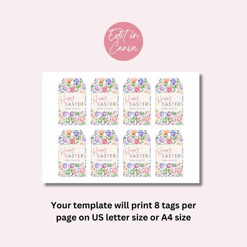 Easter Gift Tag Template, Printable Easter Basket Tag, Easter Name Tag ...