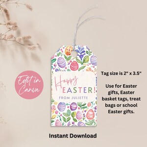 Easter Gift Tag Template, Printable Easter Basket Tag, Easter Name Tag, Editable Easter Basket ...