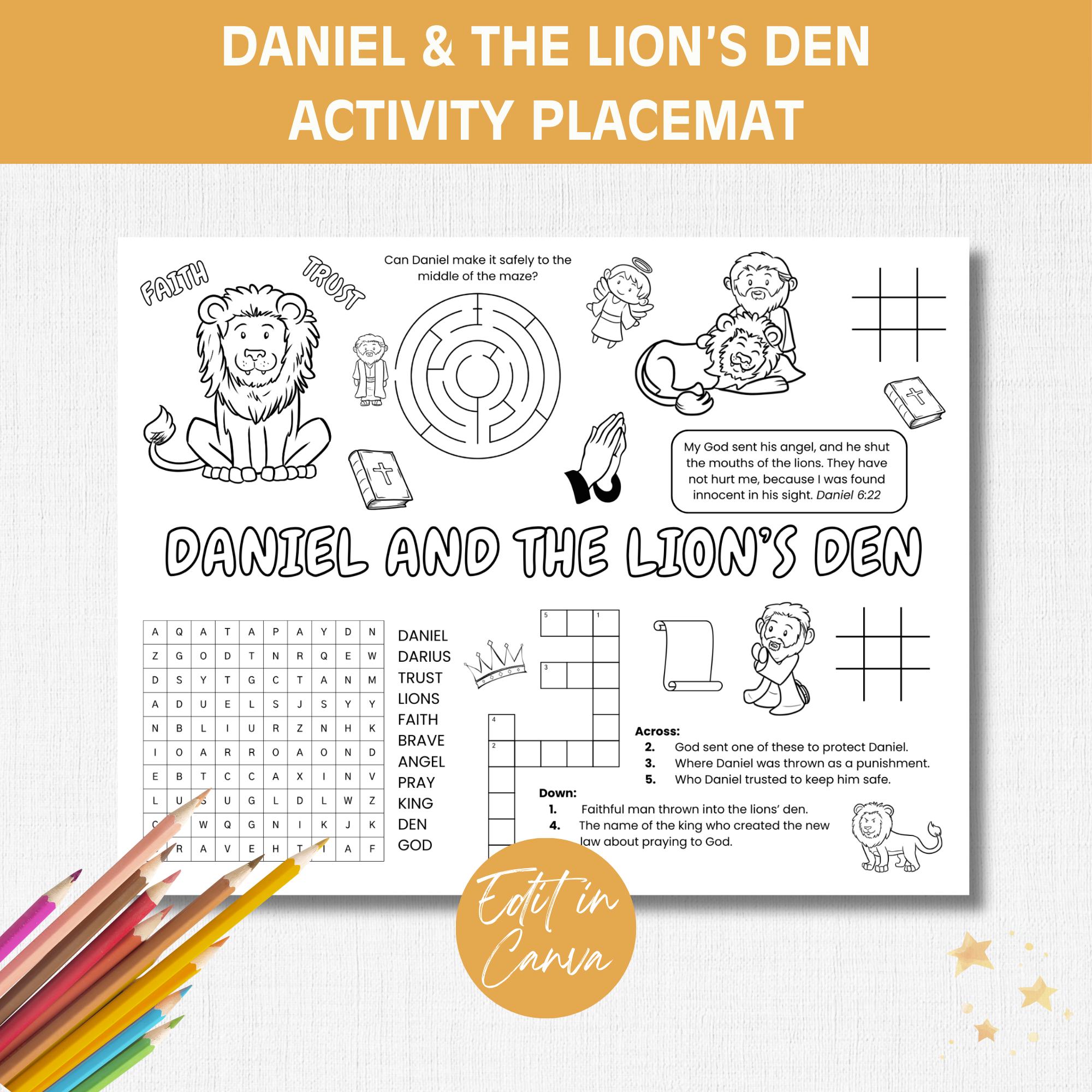 Daniel and the Lions Den Kids Activity Sheet, Printable Bible Story ...