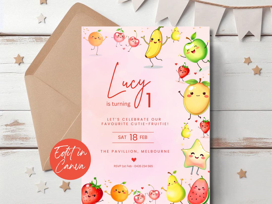 Dancing Fruit Birthday Invitation, 1st Birthday Invite, Editable Fruit ...