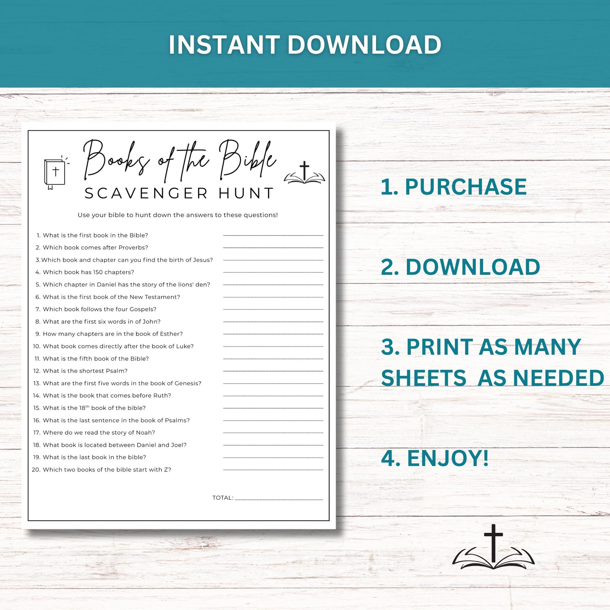 Books of the Bible Scavenger Hunt, Printable Church Bible Games, Youth ...