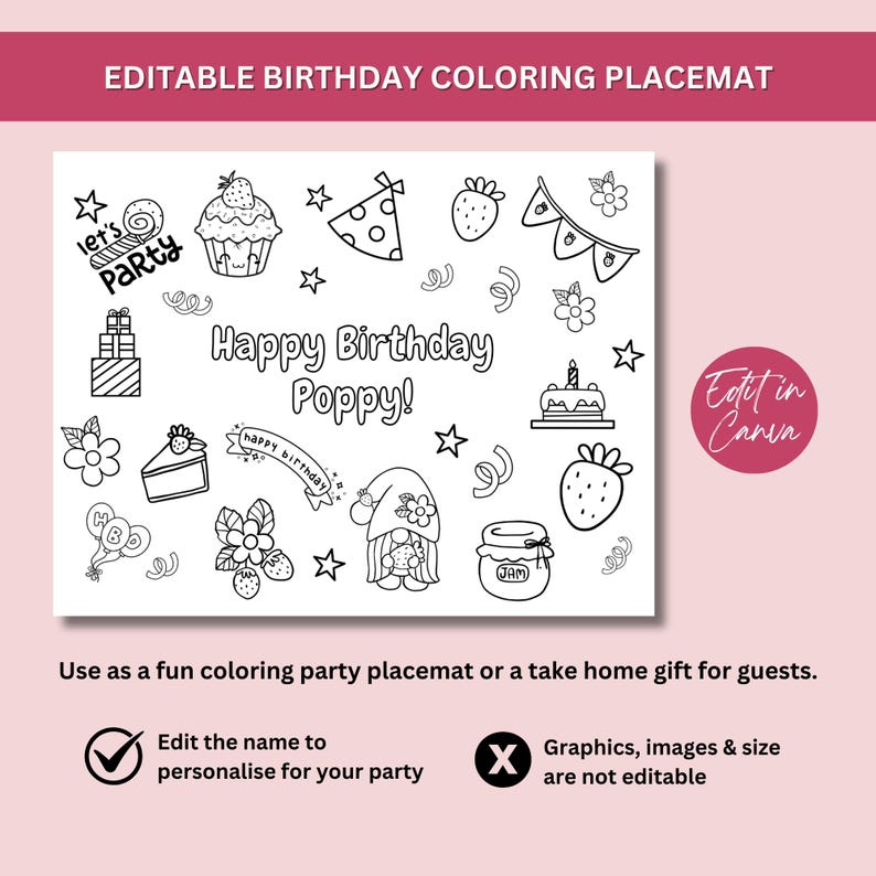 Berry First Birthday Coloring Page, Editable Strawberry Themed Party ...