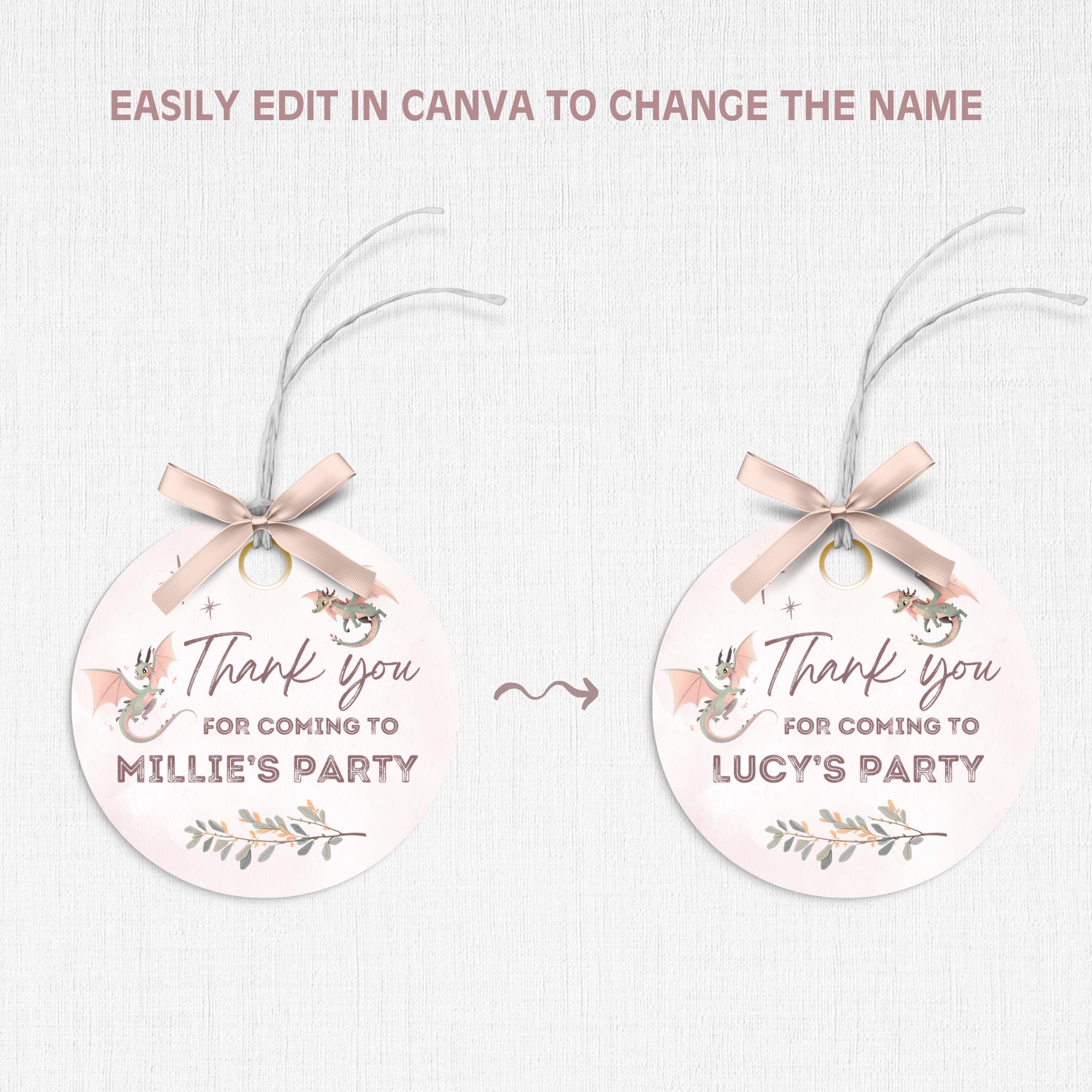 Dragon Thank You Tags, Editable Party Favor Tags, Calling All Dragons ...