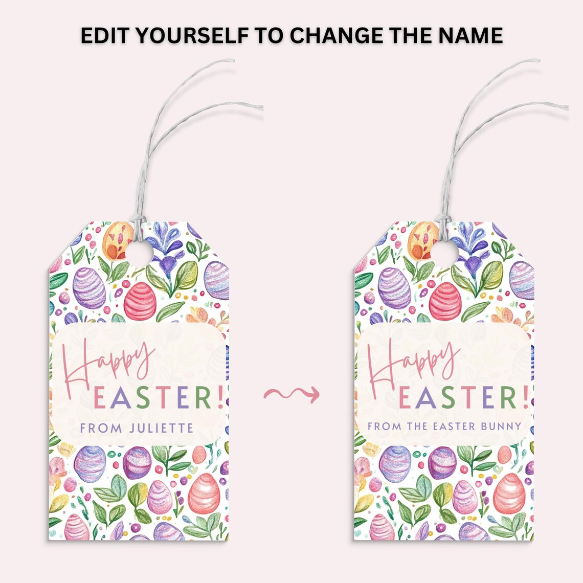 Easter Gift Tag Template, Printable Easter Basket Tag, Easter Name Tag ...
