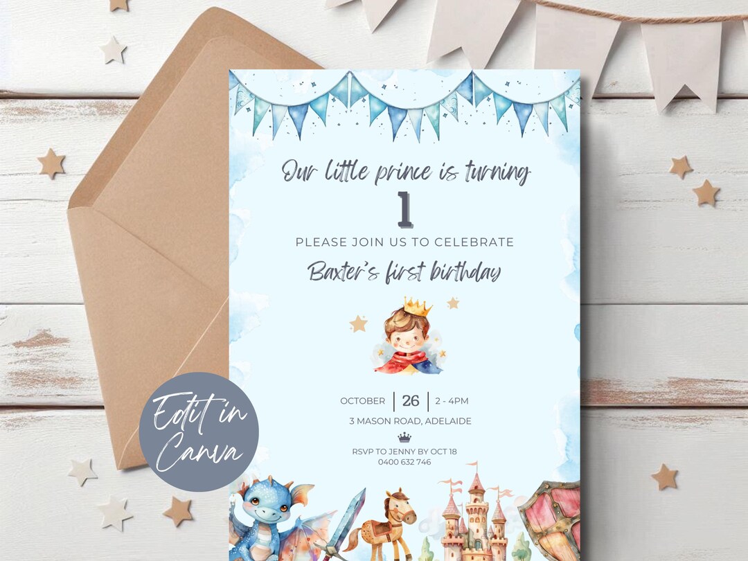 Little Prince First Birthday Invitation, Royal Prince Party Invite ...