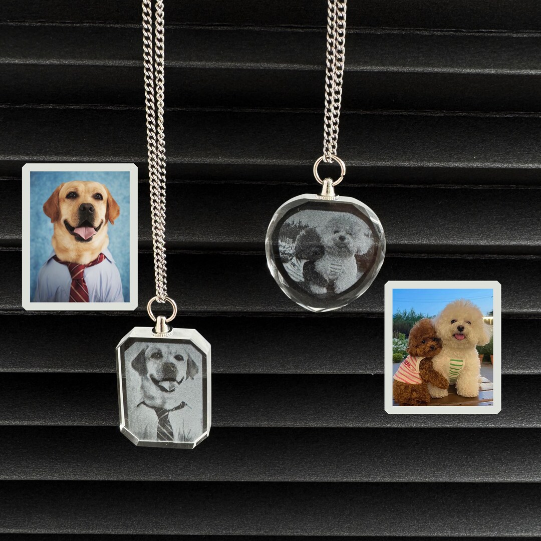 Laser Engraved 2D Crystal Pet Portrait Necklace DZSP-029 - Etsy