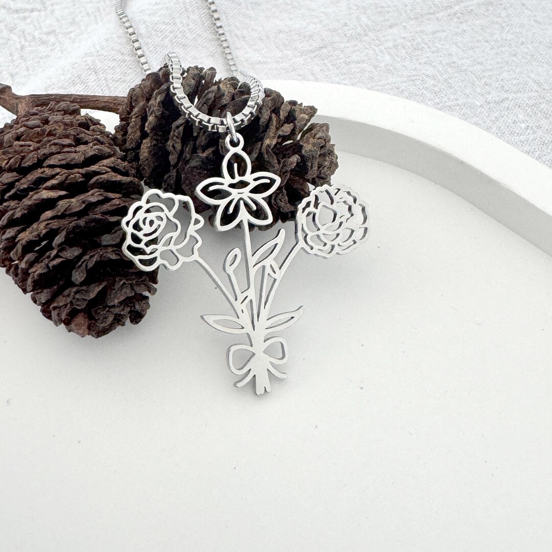 Custom Stainless Steel Birth Month Flower Pendant Necklace – 12 Floral ...