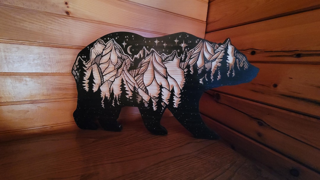 Pine Wood Black Bear Wall Art Decoration - Etsy