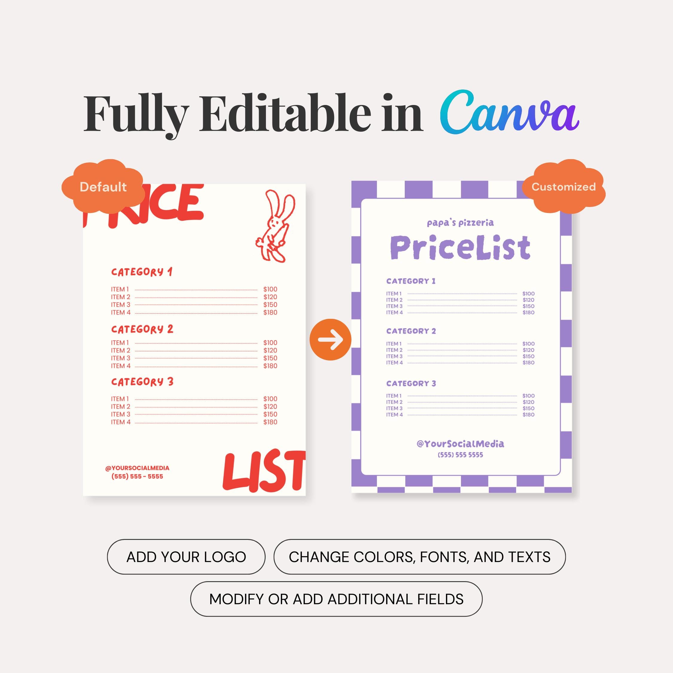 Cute Price List Template, Red Kawaii Service Menu Canva, Y2K Editable ...