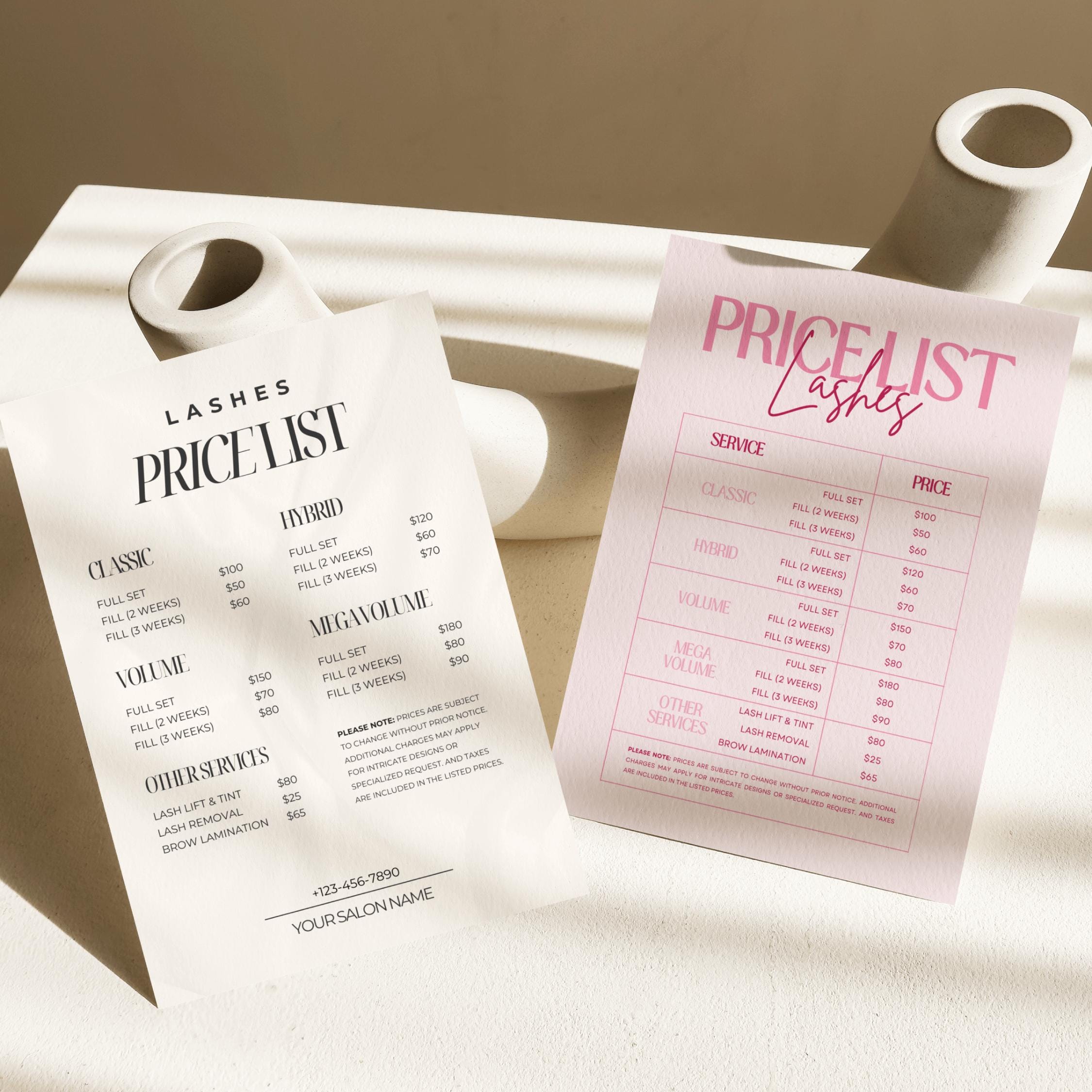 Lash Tech Price List Template, Esthetician Beauty Salon, Lash Extension ...