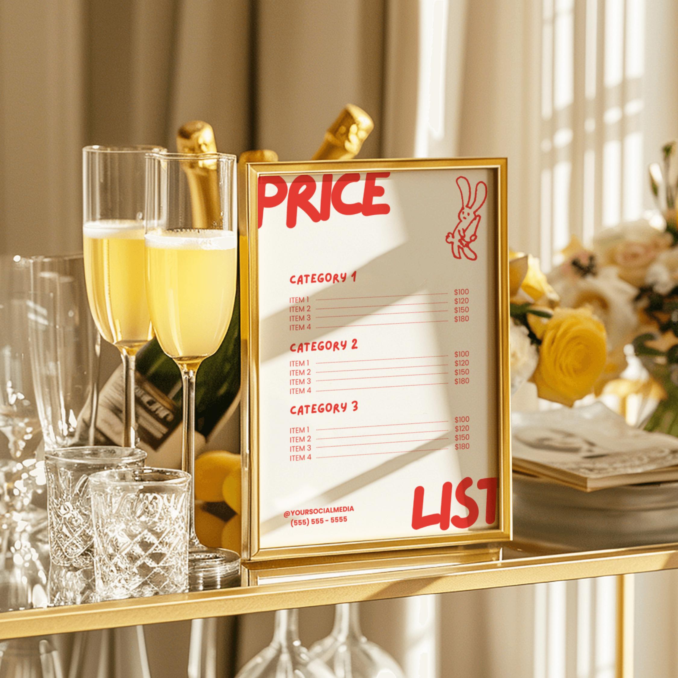 Cute Price List Template, Red Kawaii Service Menu Canva, Y2K Editable ...