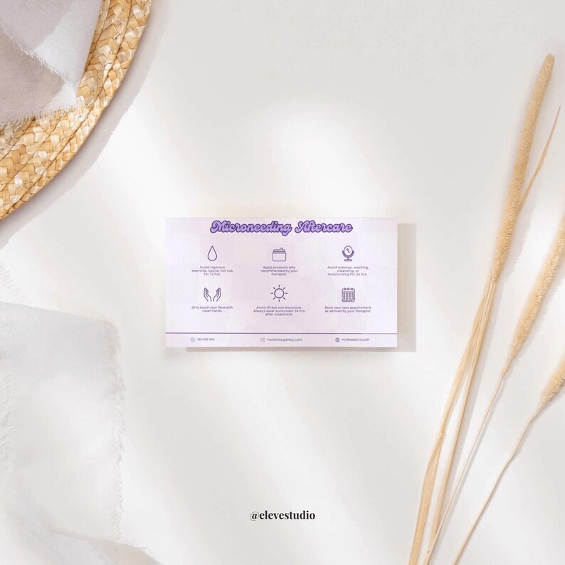 Purple Microneedling Aftercare Card Template, Editable Skincare ...