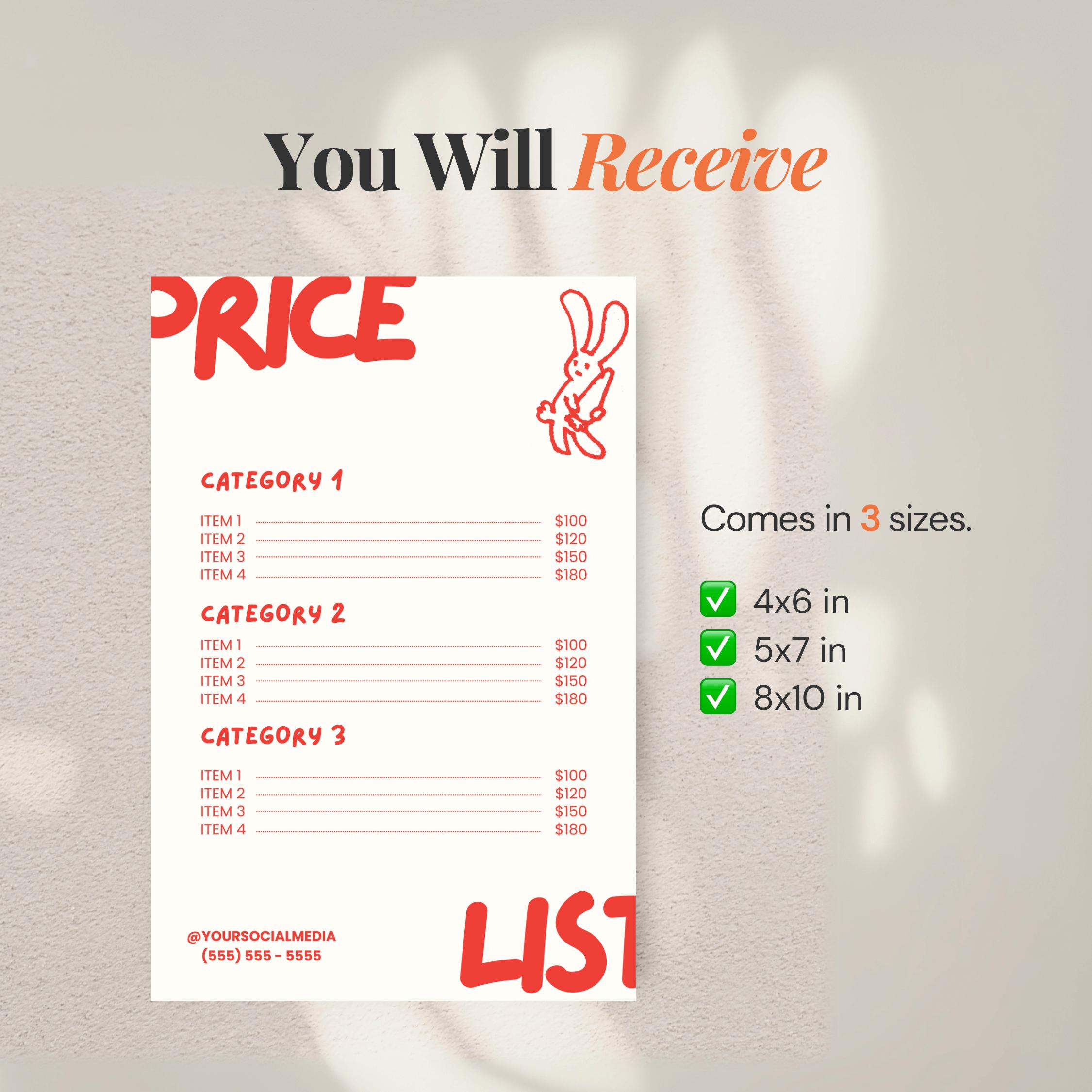 Cute Price List Template, Red Kawaii Service Menu Canva, Y2K Editable ...
