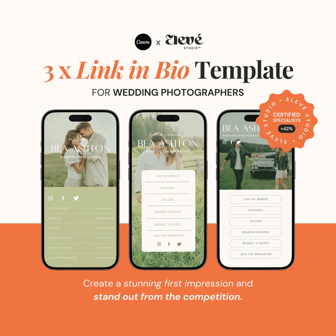 Link in Bio Template Wedding Photographer Canva Website Instagram Bio ...