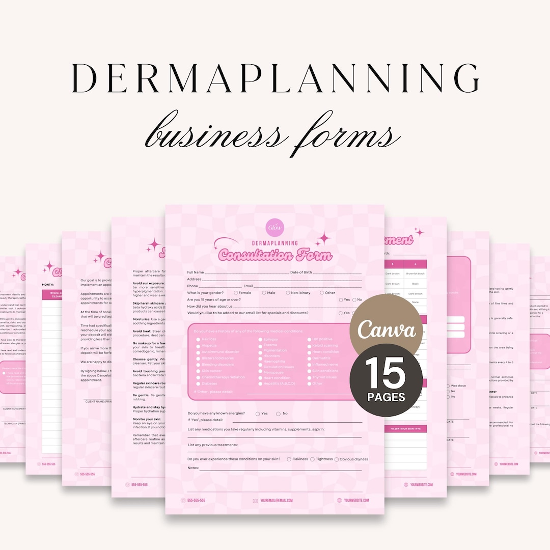 Pink Dermaplaning Business Forms Bundle, Editable Esthetician Templates ...