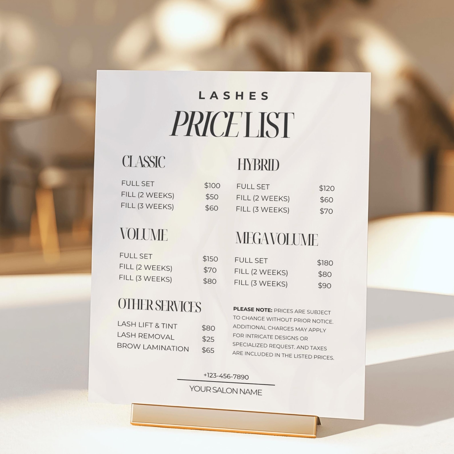 Lash Tech Price List Template, Esthetician Beauty Salon, Lash Extension ...