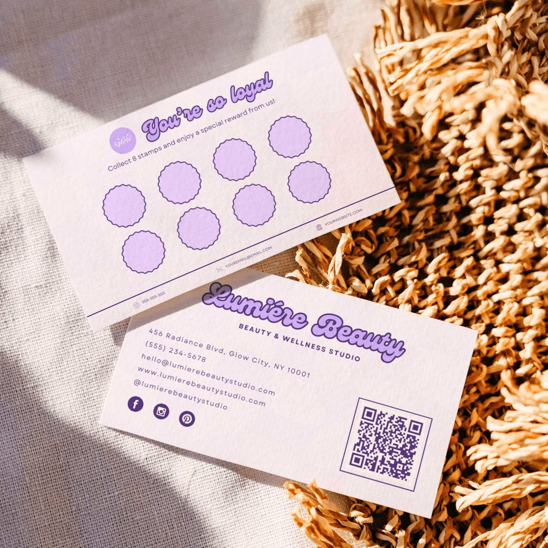 Purple Loyalty Card Template, Printable Rewards Punch Card, Customer ...