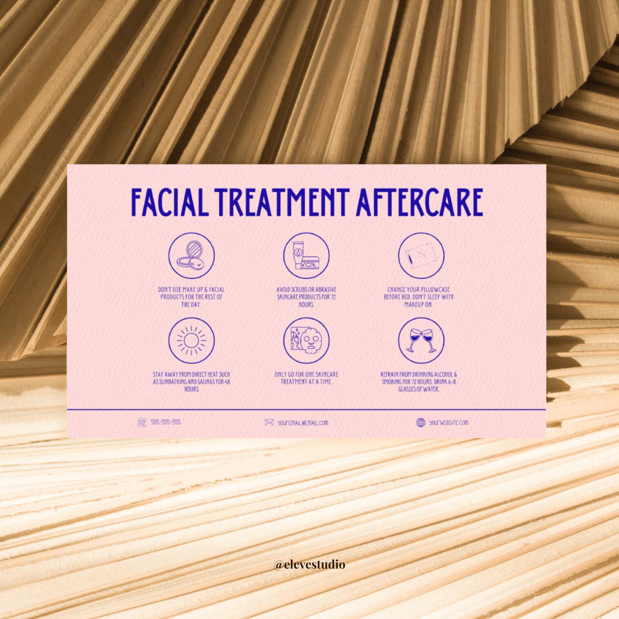 Pink Facial Treatment Aftercare Card, Skincare Aftercare Instructions ...