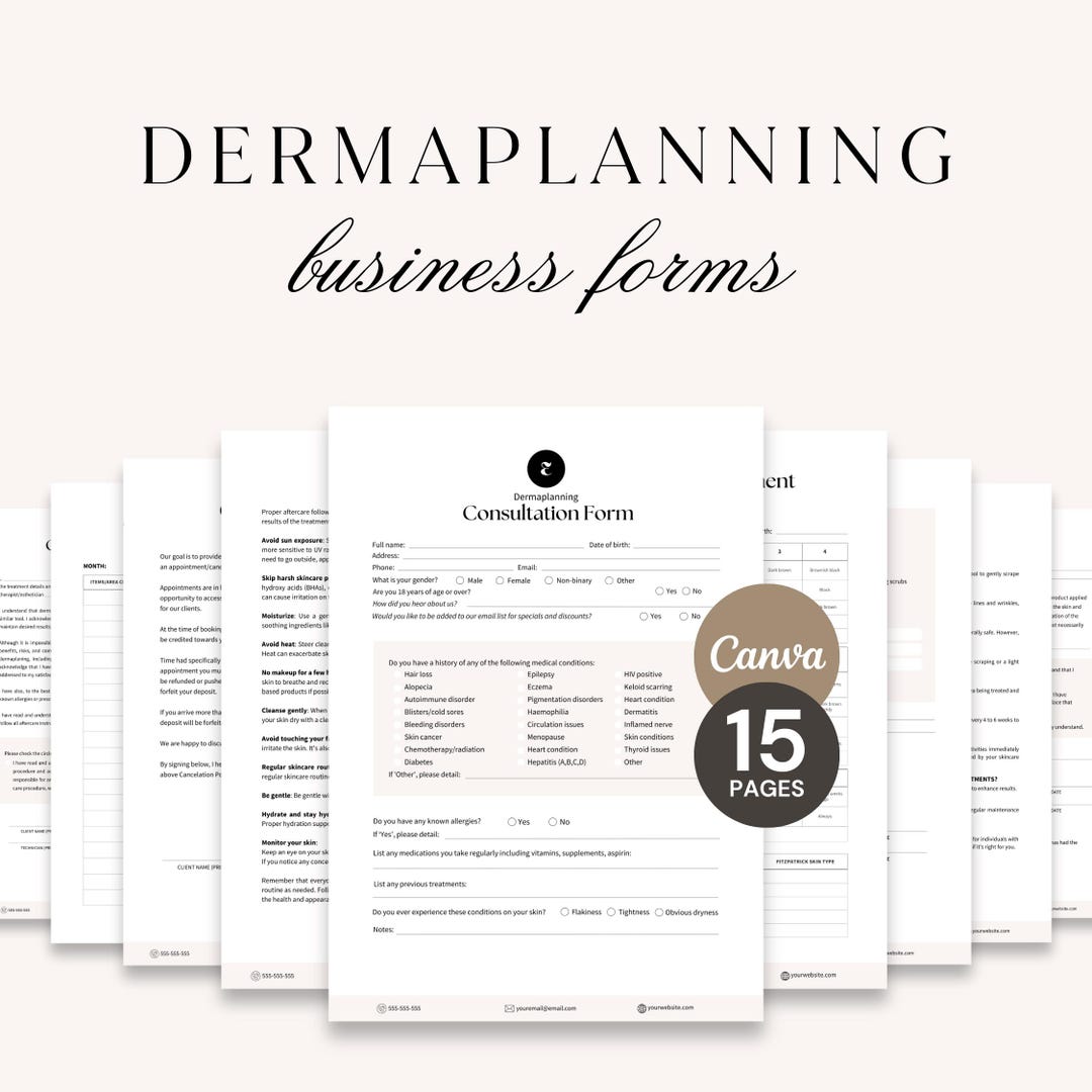 Minimalistic Dermaplaning Business Forms Bundle, Editable Esthetician ...