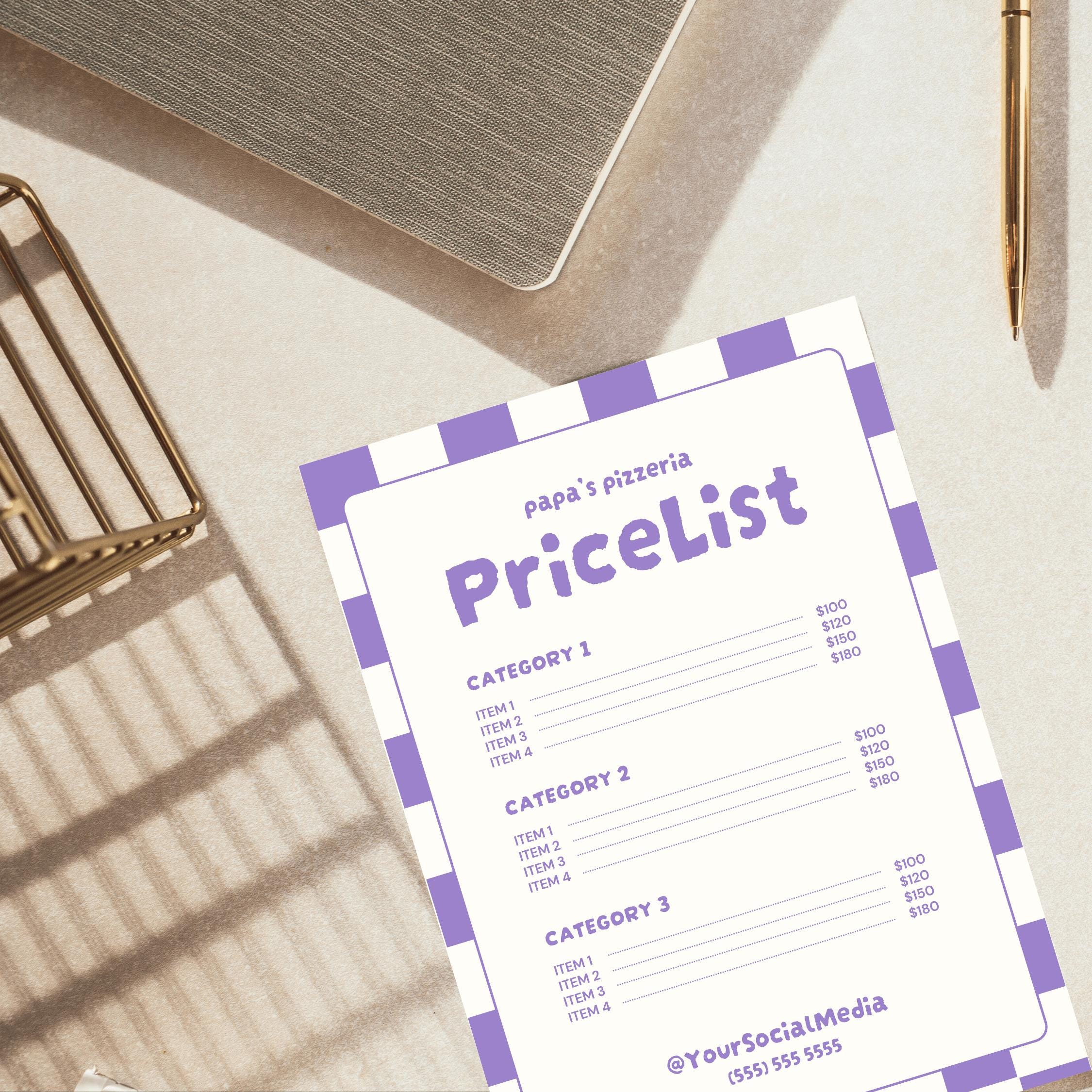 Retro Price List Template, Editable Purple Canva Menu, Fun Diner Style ...