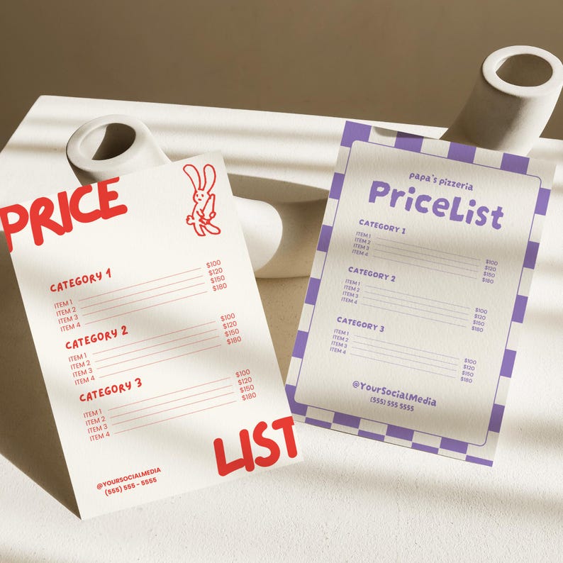 Cute Price List Template, Red Kawaii Service Menu Canva, Y2K Editable ...