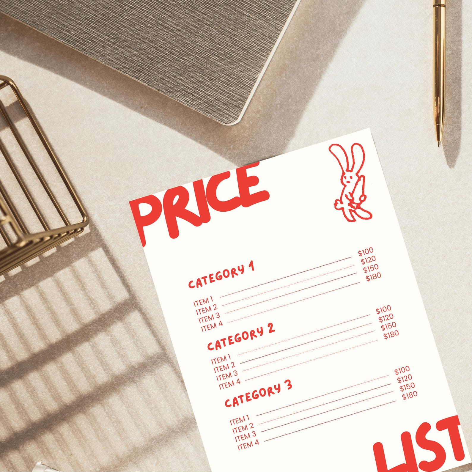 Cute Price List Template, Red Kawaii Service Menu Canva, Y2K Editable ...