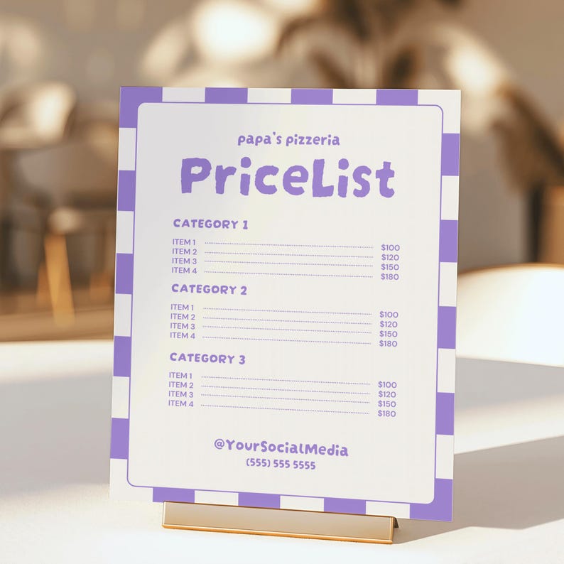 Retro Price List Template, Editable Purple Canva Menu, Fun Diner Style ...