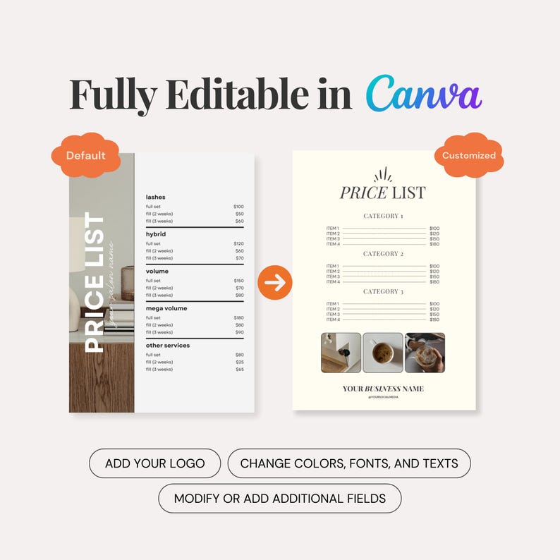 Salon Price List Template, Modern Lash Service Menu Canva, Neutral ...