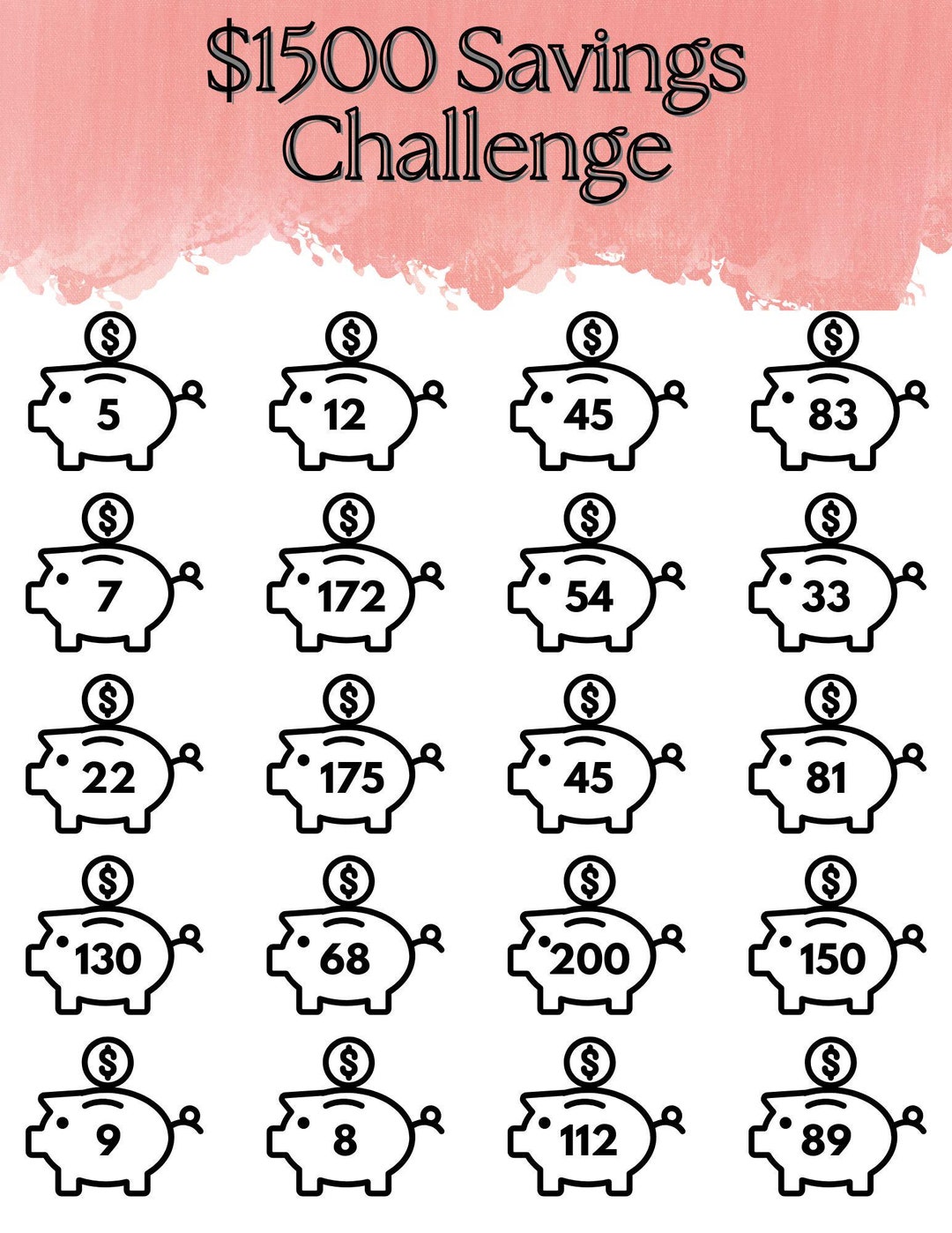 1500 Savings Challenge Digital Printable Fun & Easy Savings Tracker - Etsy