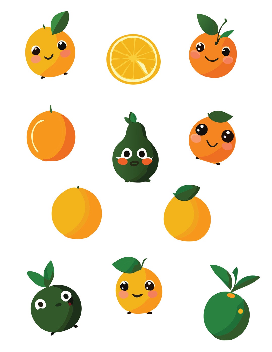 Cute Kawaii Fruits Vegetable Characters Clipart INSTANT Download ...
