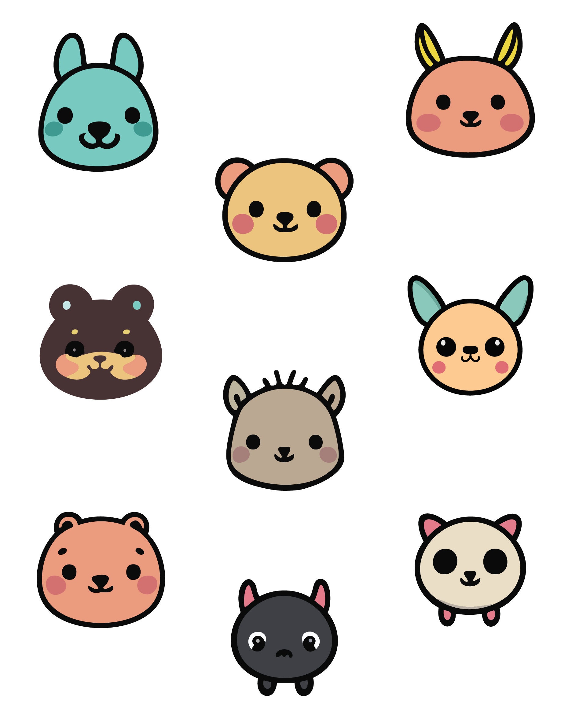Cute Kawaii Animal Characters Clipart INSTANT Download. Vector PDF PNG ...