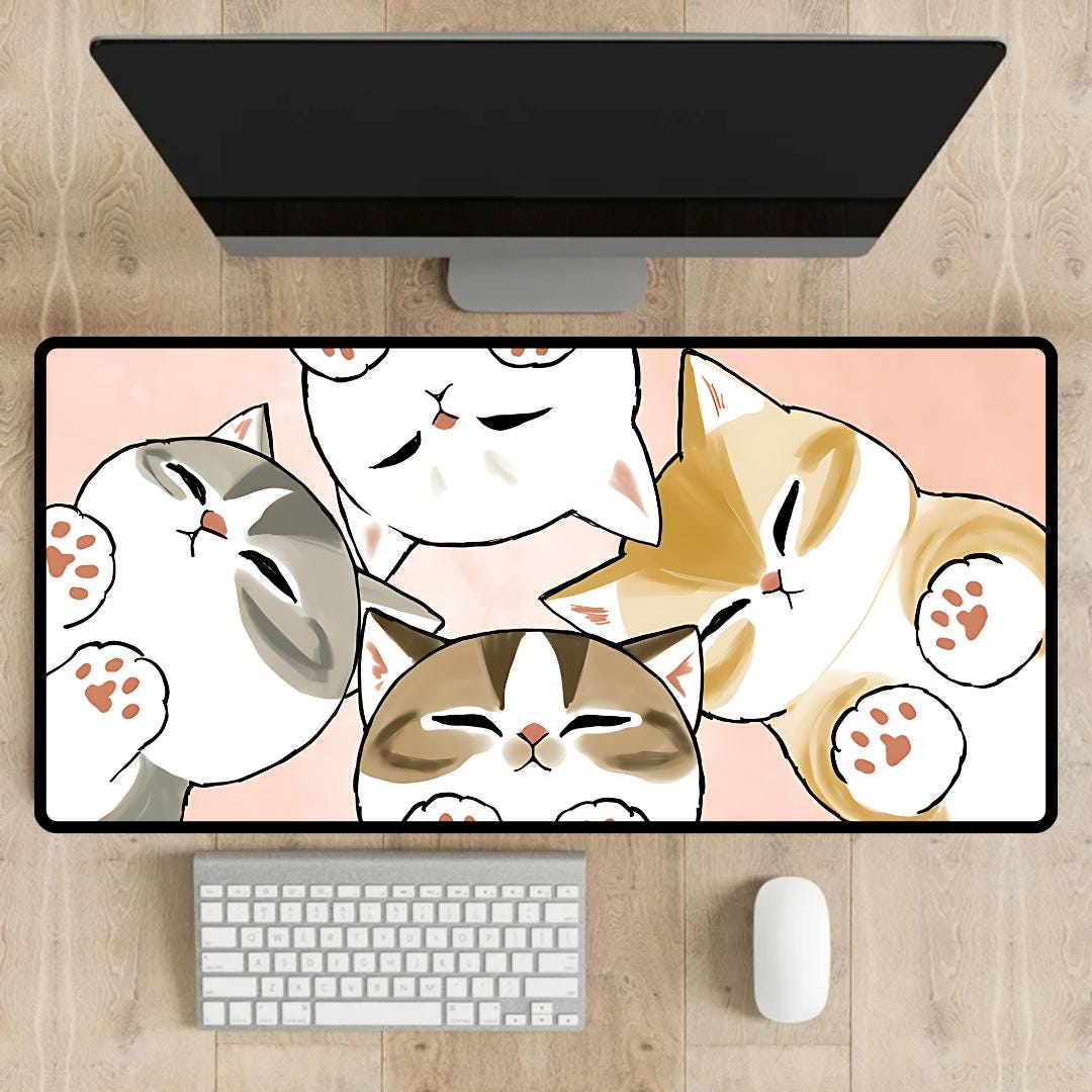 Kawaii Cat Desk Mat Cats Lover Gift Cat Mom Mouse Pad Cute Cats Desk ...