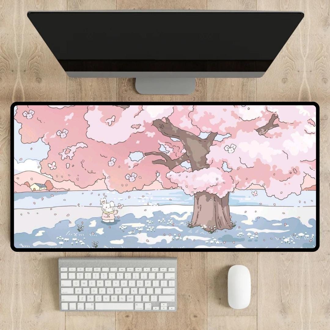 Kawaii Sakura Desk Mat Sakura Lover Gift Office Decor Adorable Desk ...