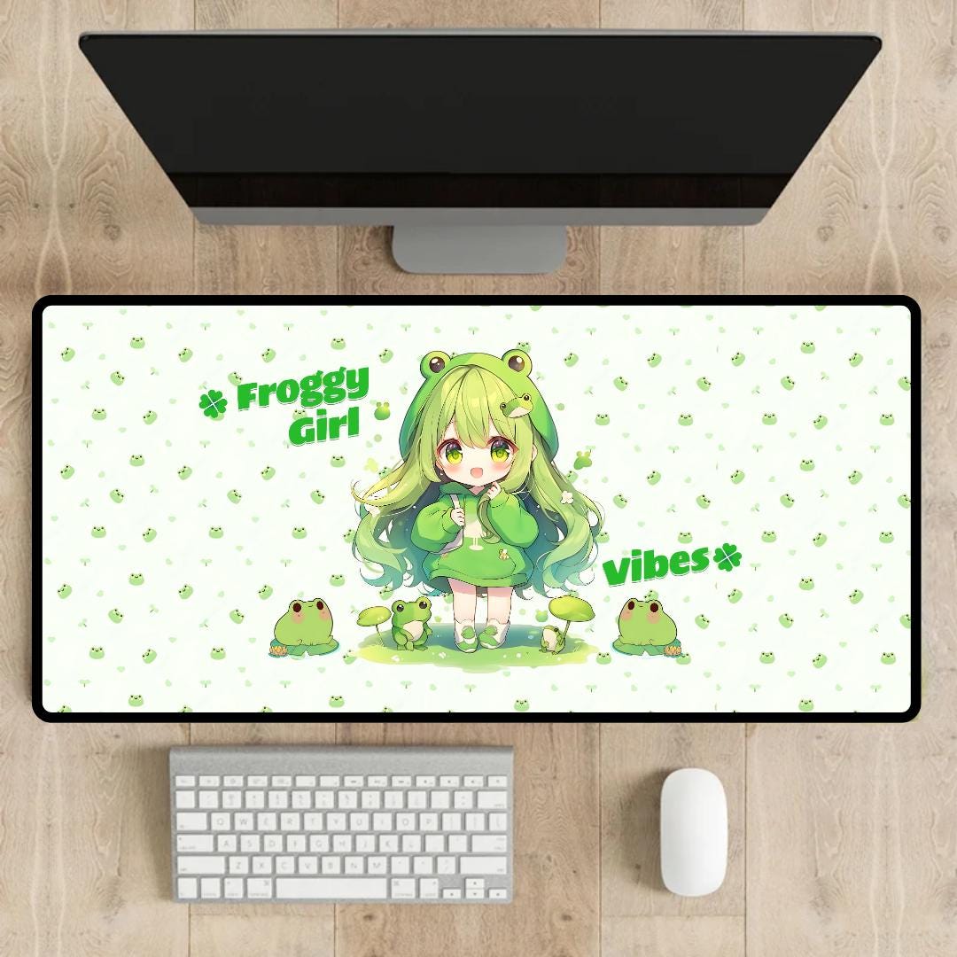 Kawaii Froggy Girl Desk Mat Anime Lover Gift Harajuku Mousepad Kawaii ...