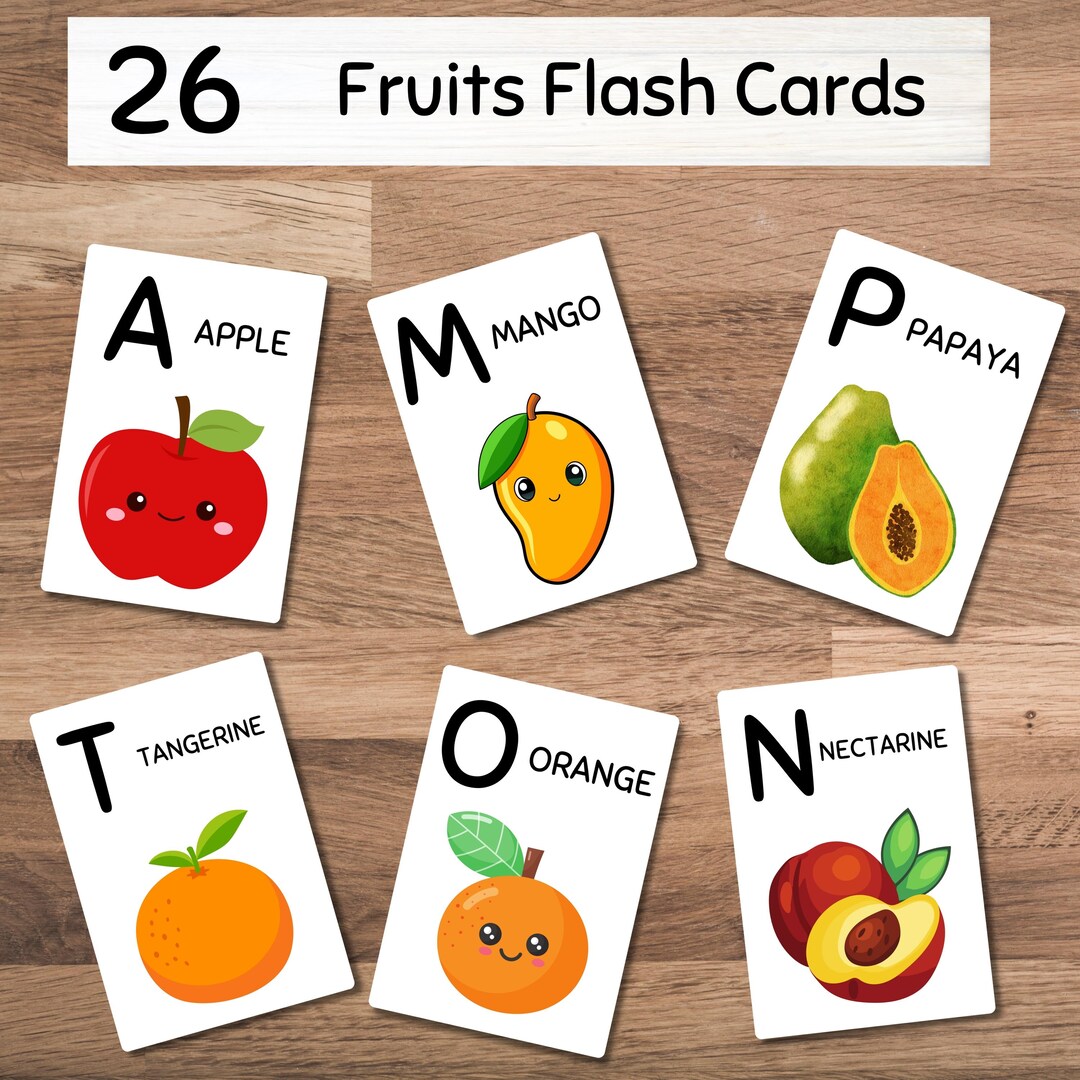 26 Printable Fruits ABC Flashcards From A-Z. Learning Alphabet Flash ...