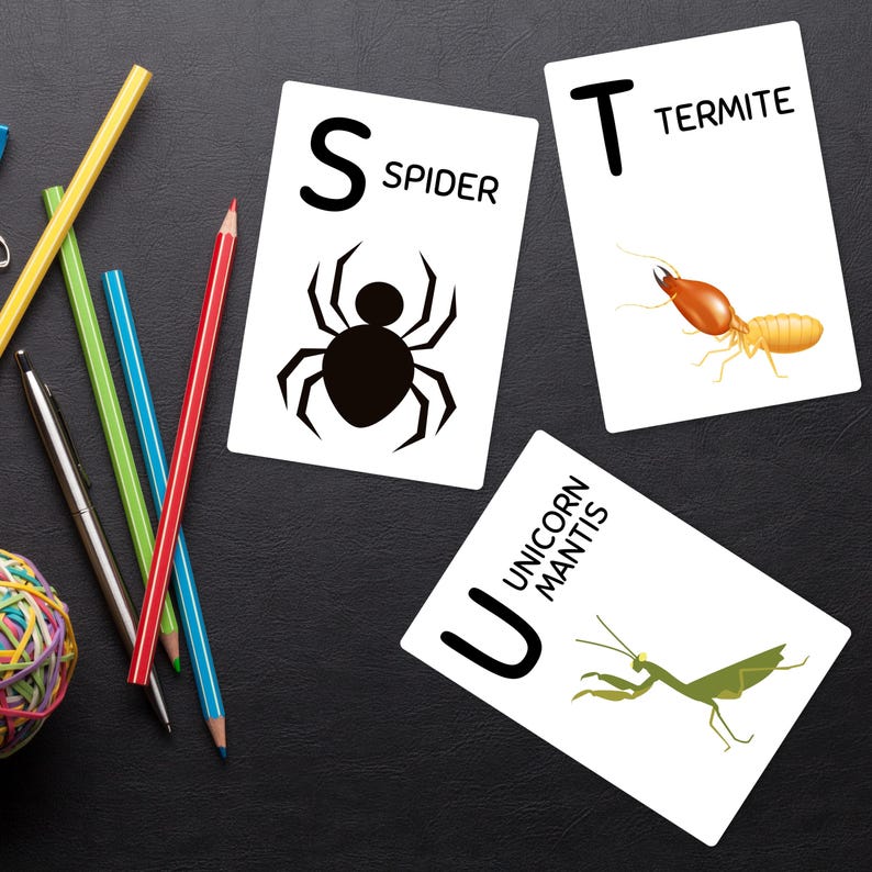 26 Insects ABC Printable Flashcards. Insects Alphabet Flash Cards for ...