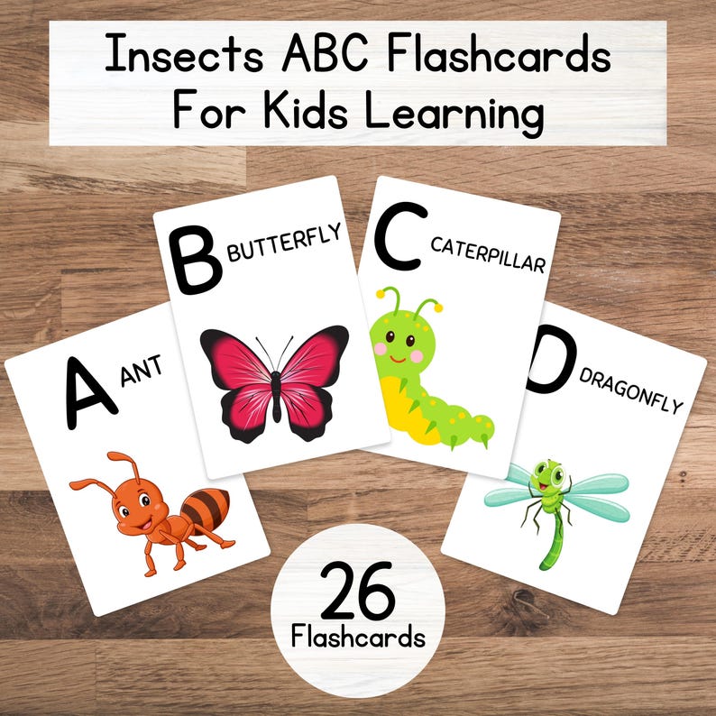 26 Insects ABC Printable Flashcards. Insects Alphabet Flash Cards for ...