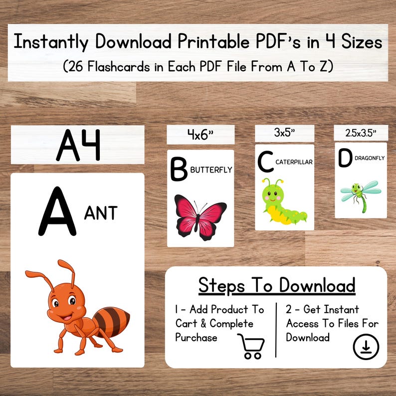 26 Insects ABC Printable Flashcards. Insects Alphabet Flash Cards for ...