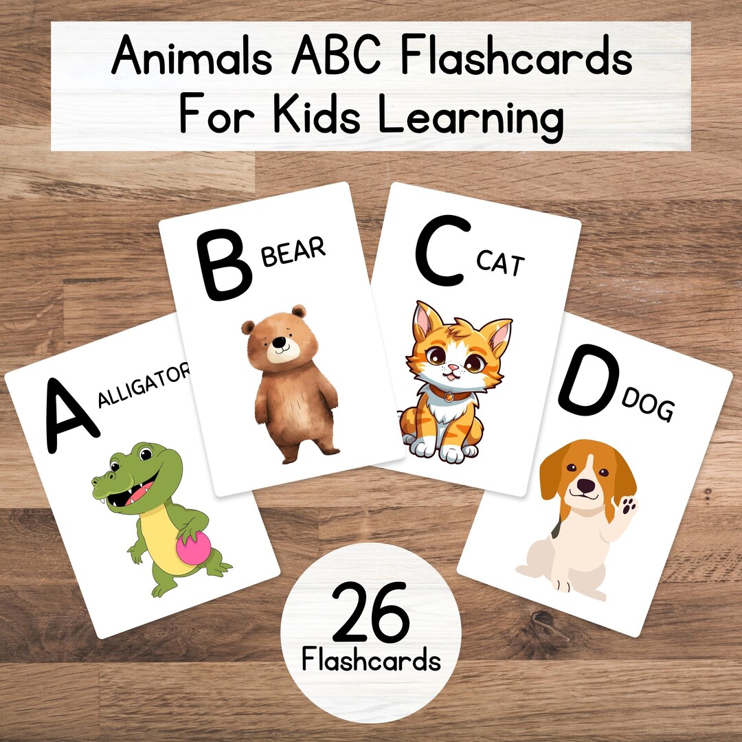 26 Animals ABC Printable Flashcards. Animals-themed Alphabet Flash ...