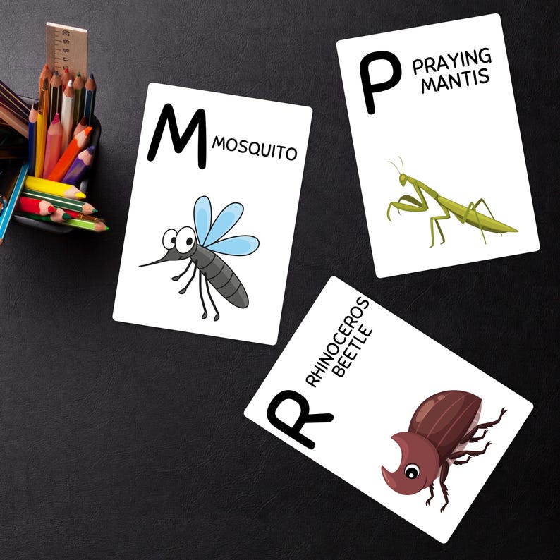 26 Insects ABC Printable Flashcards. Insects Alphabet Flash Cards for ...