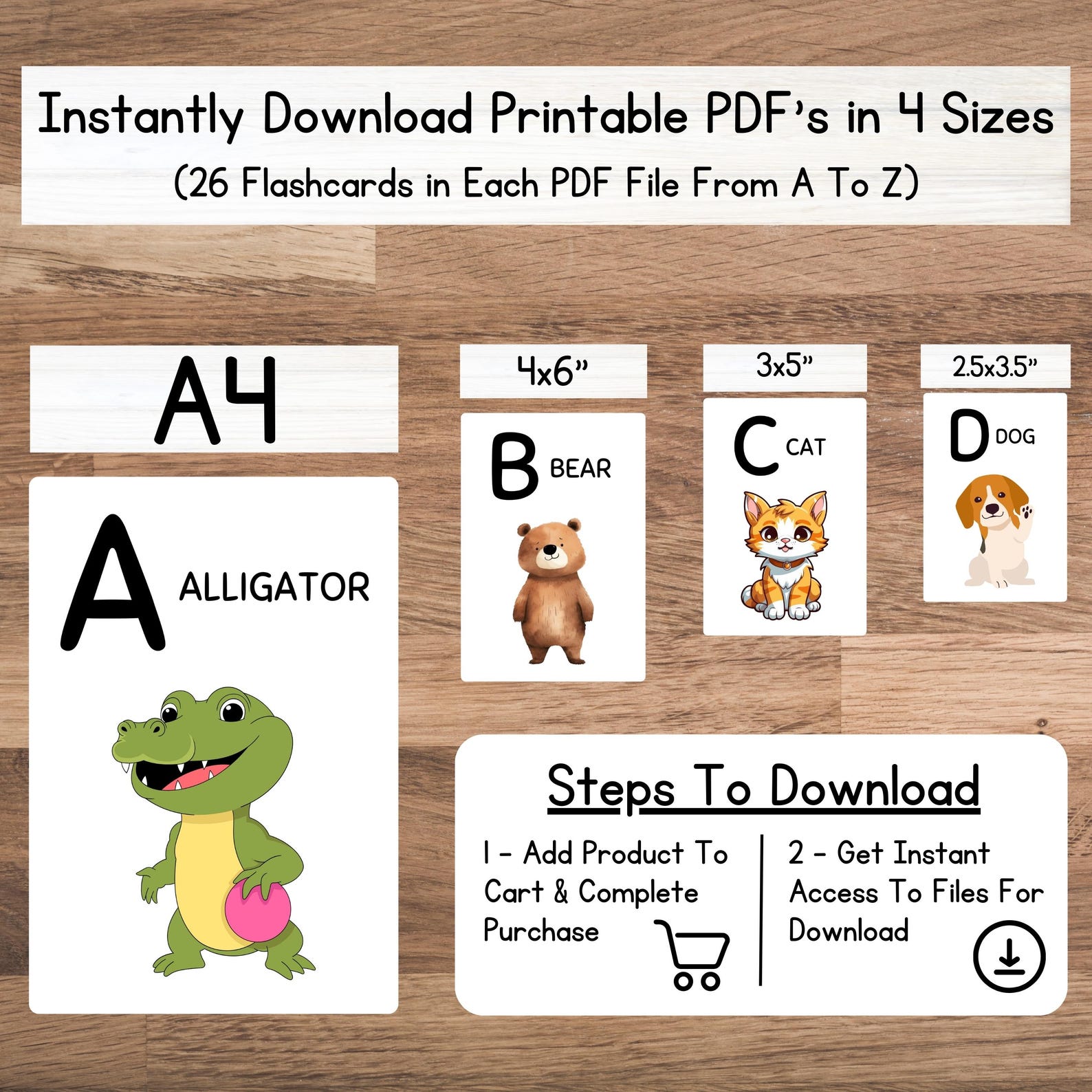 26 Animals ABC Printable Flashcards. Animals-themed Alphabet Flash ...